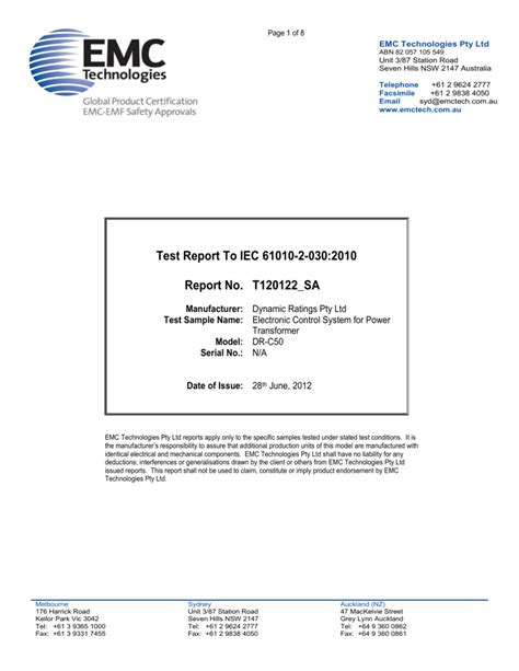 Iec 61010 2 030 Test Report Dr C50 Control System