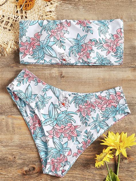 Sexy Bandeau Floral High Waisted Biikini Bathing Suit Brazilian