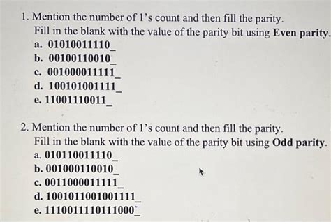 Solved 1 Mention The Number Of 1 S Count And Then Fill The