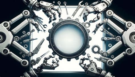 Robotic Arm Border With Futuristic Tools Framing Copy Space Concept As