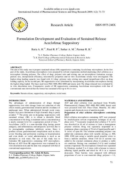 Formulation Development And Evaluation Of Sustained Release Aceclofenac Suppository
