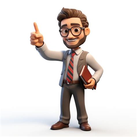 Animated 3d Male Tutor Against Blank White Background Premium Ai