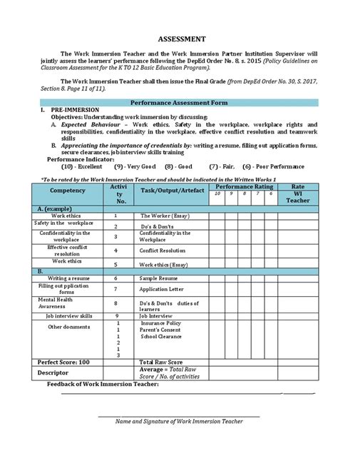 Assessment Work Immersion Pdf Business Process Job Interview