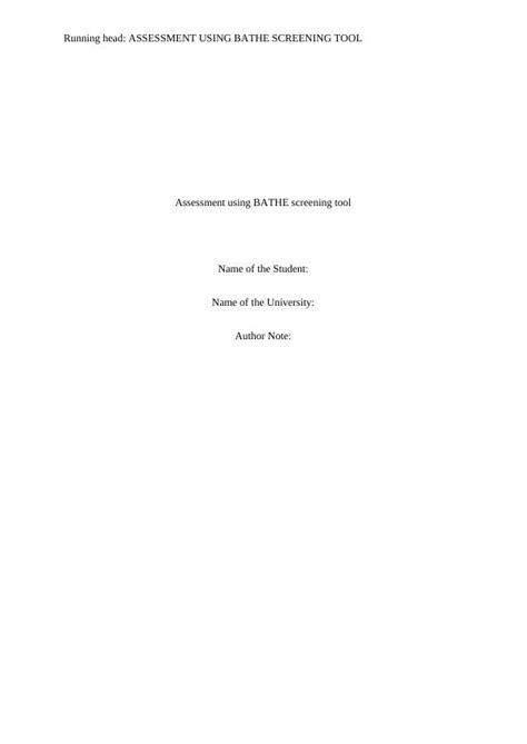 Assessment Using Bathe Screening Tool