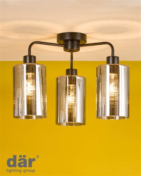 Dar Lighting Daylin 3 Light Satin Black And Smoked Ribbed Glass Semi Flu