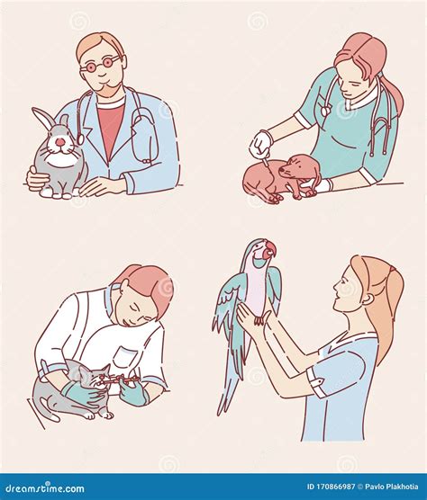 Veterinarians With Patients Vector Illustrations Set Medical