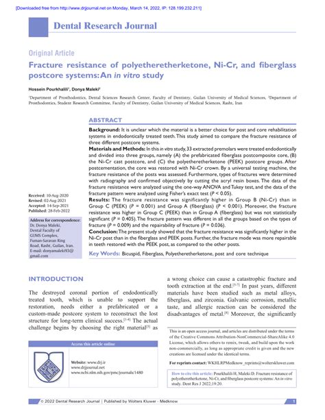 Pdf Fracture Resistance Of Polyetheretherketone Ni Cr And Fiberglass Postcore Systems An In