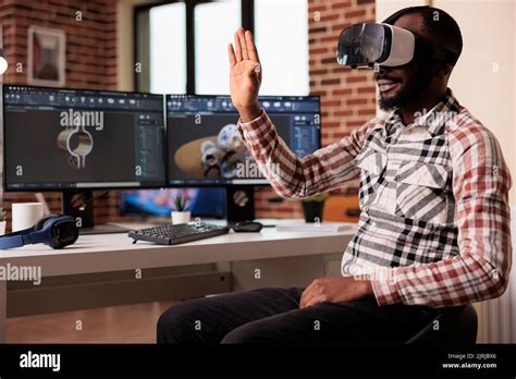 Engineer With Vr Goggles Developing Industrial Product On Manufacturing Cad Software On Computer