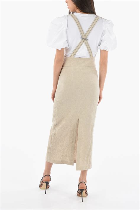 Brunello Cucinelli Double Vent Linen Skirt With Glitter Straps Women