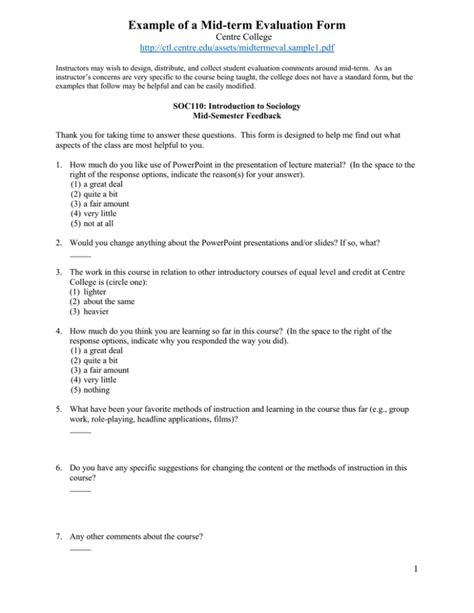 Example Of A Midterm Evaluation Form
