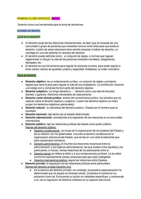 Primer Pacial Derecho Primera Clase Derecho Punto 1 Derecho Como Una