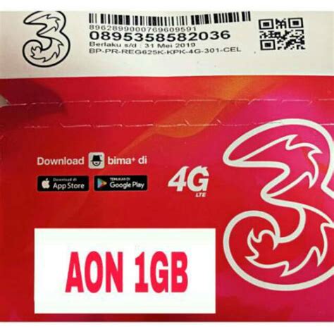 Jual Kartu Perdana Internet Three AoN 1GB Masa Aktif Kuota 1 Tahun