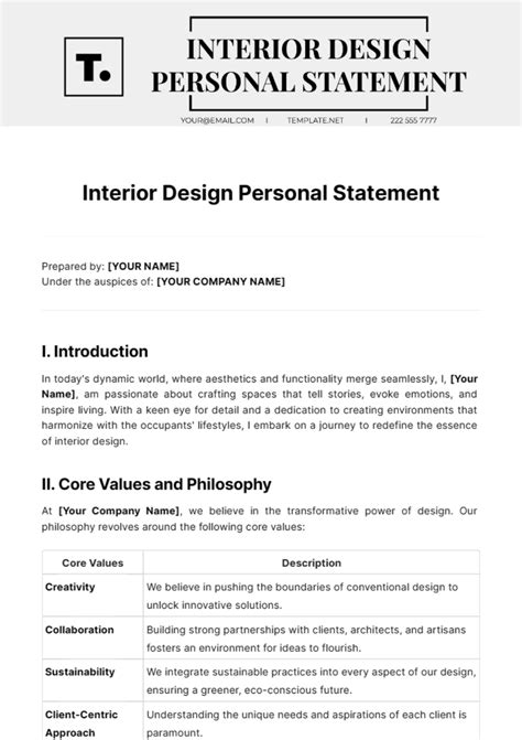 Free Interior Design Personal Statement Template To Edit Online