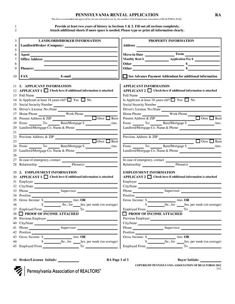 Free Fillable Pennsylvania Rental Application Form Template Fill