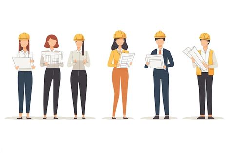 Vector Illustrations Featuring Engineers On White Background Premium