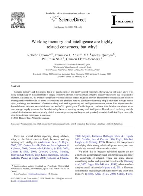 Pdf Working Memory And Intelligence Are Highly Related Constructs But Why