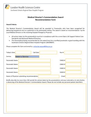 Fillable Online Medical Director S Commendation Award Recommendation