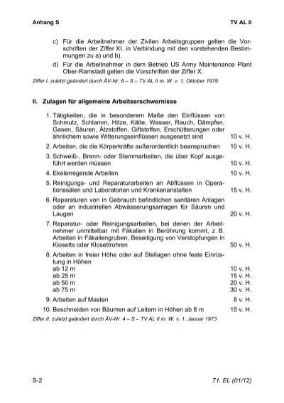 Anhang S TV AL II c Für
