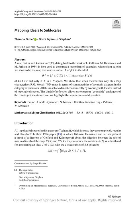 Mapping Ideals To Sublocales Request Pdf
