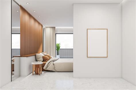 빈 흰색 포스터와 밝은 침실 인테리어에 측면 보기 0명에 대한 스톡 사진 및 기타 이미지 0명 가구 거실 Istock