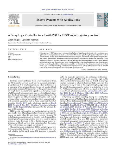 A Fuzzy Logic Controller Tuned With Pso Pdf Control Theory Fuzzy Logic