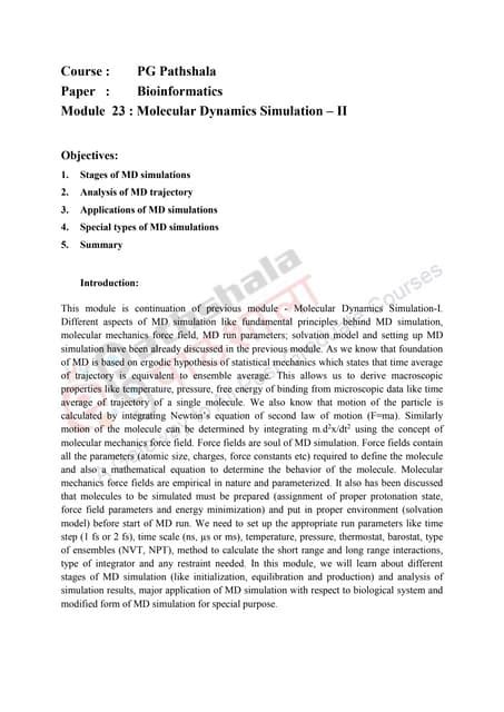 Molecular Dynamics For Beginners As Lecture Notes Pdf