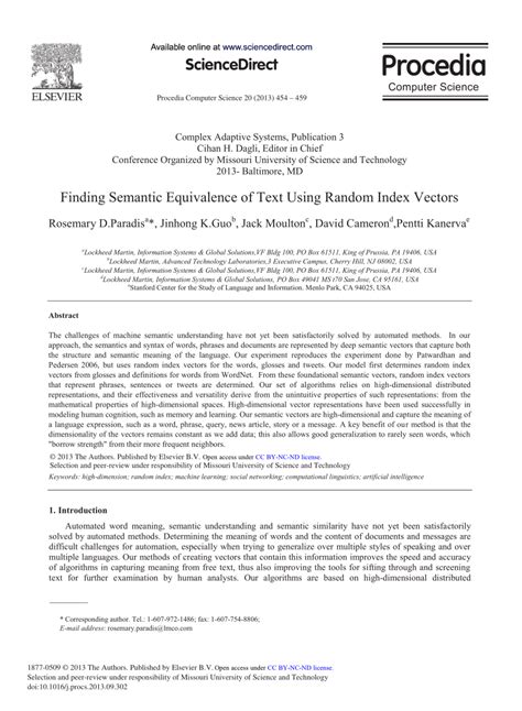 pdf finding semantic equivalence of text using random index vectors