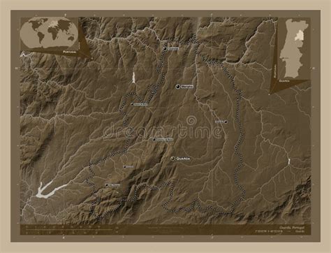 Guarda Portugal Sepia Labelled Points Of Cities Stock Illustration