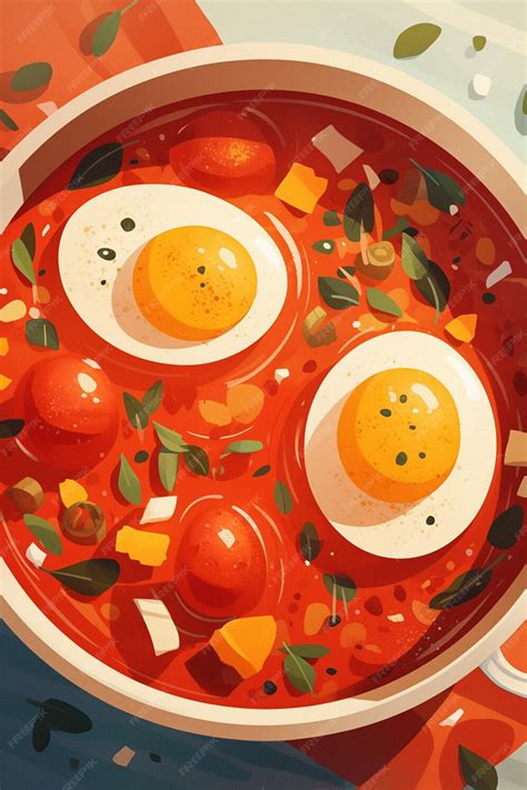 Premium Vector Israeli Shakshuka And Poached Eggs In Tomato Sauce