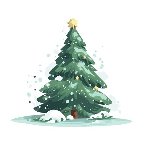 Christmas Tree With Snow Vector Sticker Clipart Cartoon Christmas Tree