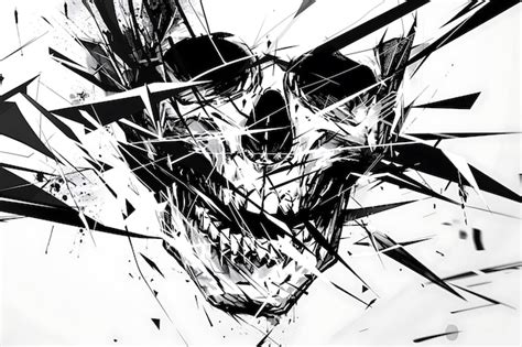 Striking Mangaesque Skull Illustration With Bold Angular Linework