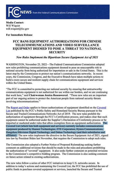 外汇交易员 On Twitter 美国联邦通信委员会（fcc）周五下令禁止在美国销售华为、中兴、海康威视、大华科技以及海能达等中国通讯商的