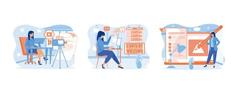 콘텐츠 작성자 개념입니다 카피 라이팅을 위한 콘텐츠 작가 또는 저널리스트 콘텐츠 작가 기사 또는 신문 작성 불릿 저널리스트 세트
