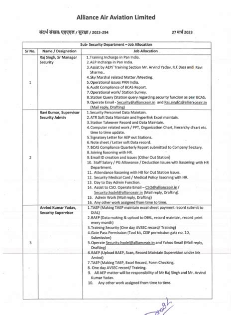 Job Allocation Security Department Pdf