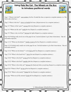 Christina S Kinder Blossoms Positional Words With Pete The Cat The Wheels On The Bus