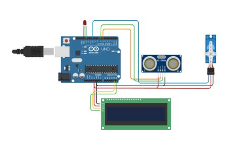 Circuit Design Tempat Sampah Otomatis 2 Tinkercad