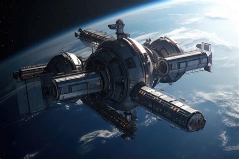 Premium Ai Image A Sleek And Futuristic Space Station Orbiting The Earth