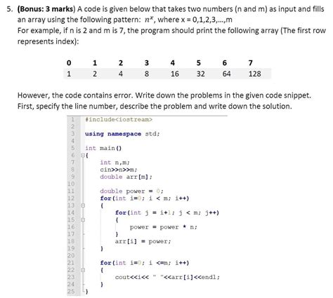 Solved Bonus Marks A Code Is Given Below That Takes Chegg Com