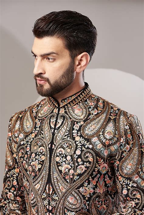 Black Embroidered Wedding Sherwani By Kasbah Clothing At Pernias Pop