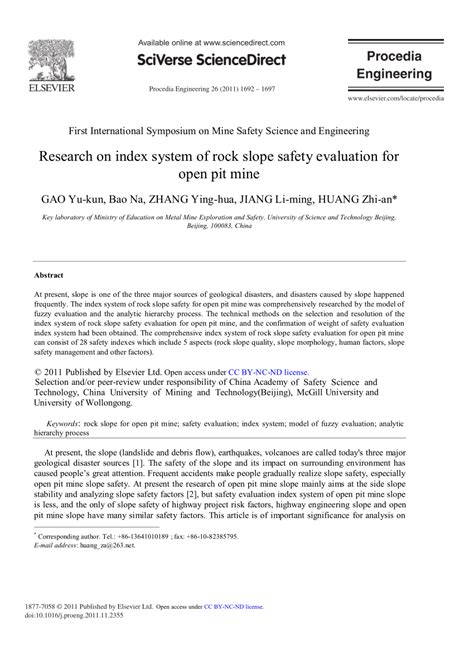 Pdf Research On Index System Of Rock Slope Safety Evaluation For Open Pit Mine
