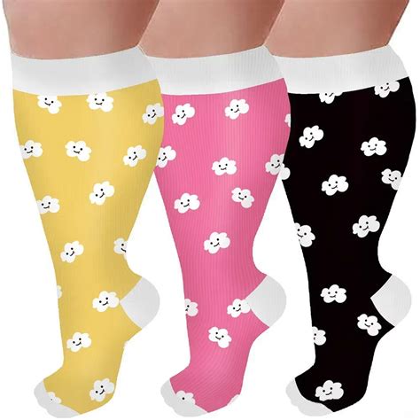 Plus Size Wide Calf Compression Socks Cloud Moon Wood