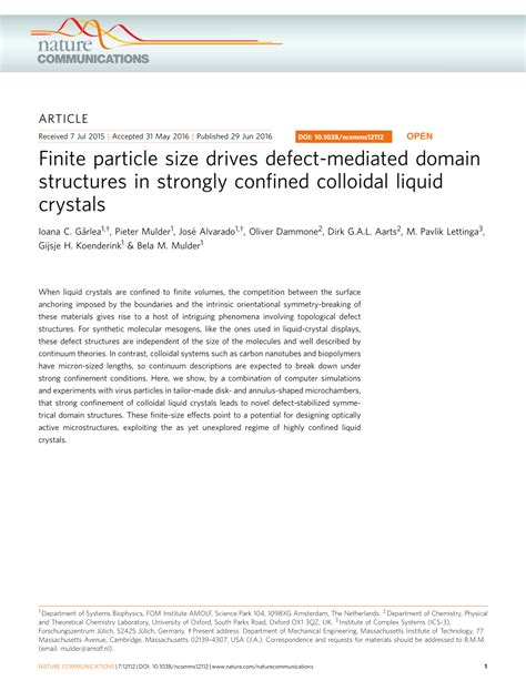 Pdf Finite Particle Size Drives Defect Mediated Domain Structures In