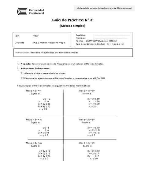 Practica Nro 03 Metodo Simplex Pdf La Investigación De Operaciones