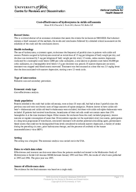 Pdf Cost Effectiveness Of Hydroxyurea In Sickle Cell Anemia Franca