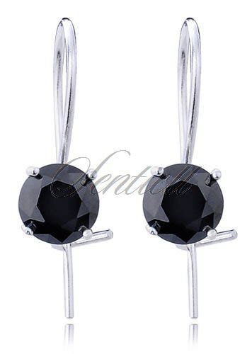 Srebrne kolczyki pr 925 Cyrkonia okrągła średnica 6mm czarna 6 mm