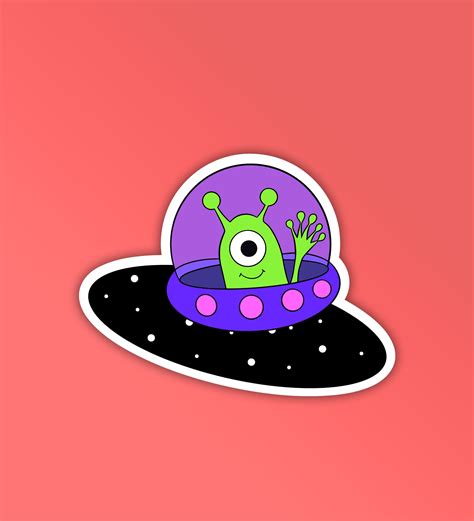 Cute Alien In Spaceship Sticker Peeekaboo