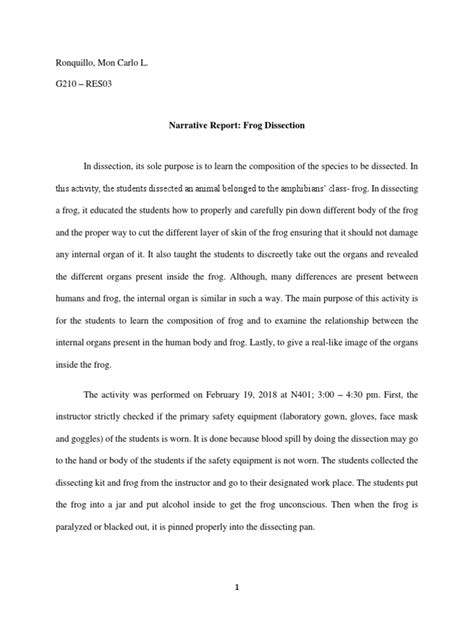 Narrative Report Frog Dissection Pdf Frog Organ Anatomy