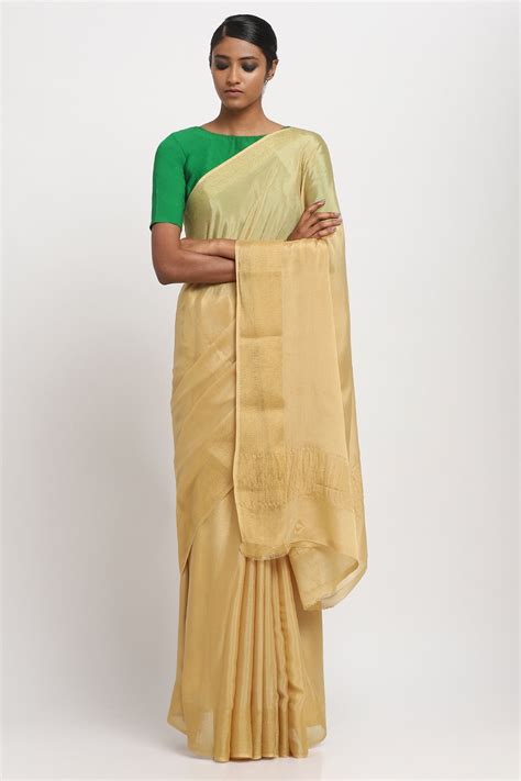 Gold Wrinkled Crepe Saree Via East