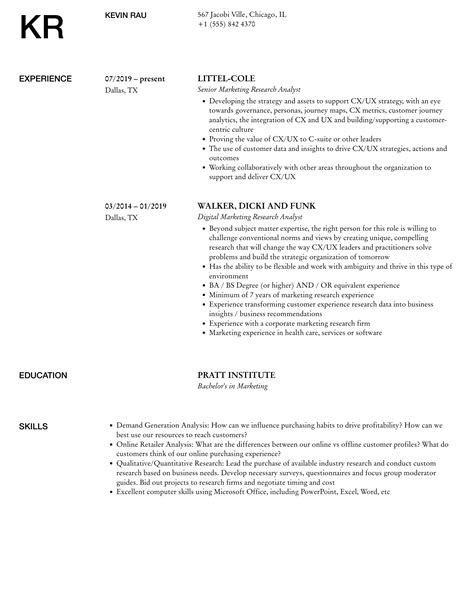 Marketing Research Analyst Resume Samples Velvet Jobs
