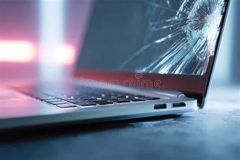 Cracked Laptop Screen With Visible Damage Showcasing Shattered Glass